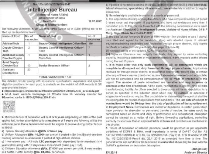 IB Recruitment: New recruitment for many posts including DCIO, 157 ...